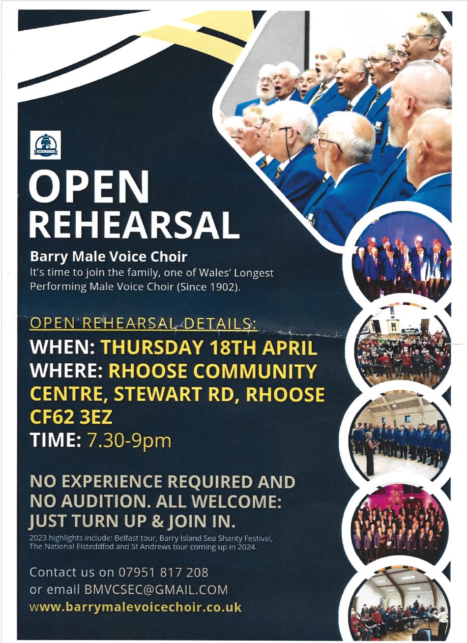 Upcoming open rehearsal at Rhoose | Barry Male Voice Choir